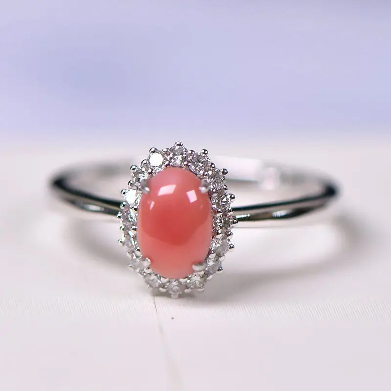 Queen Conch Pearl with White Diamond 18k Solid White Gold Ring ...