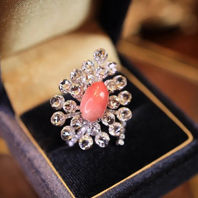 Huge Queen Conch Pearl & Diamond 18k Solid White Gold Ring (Customize ...